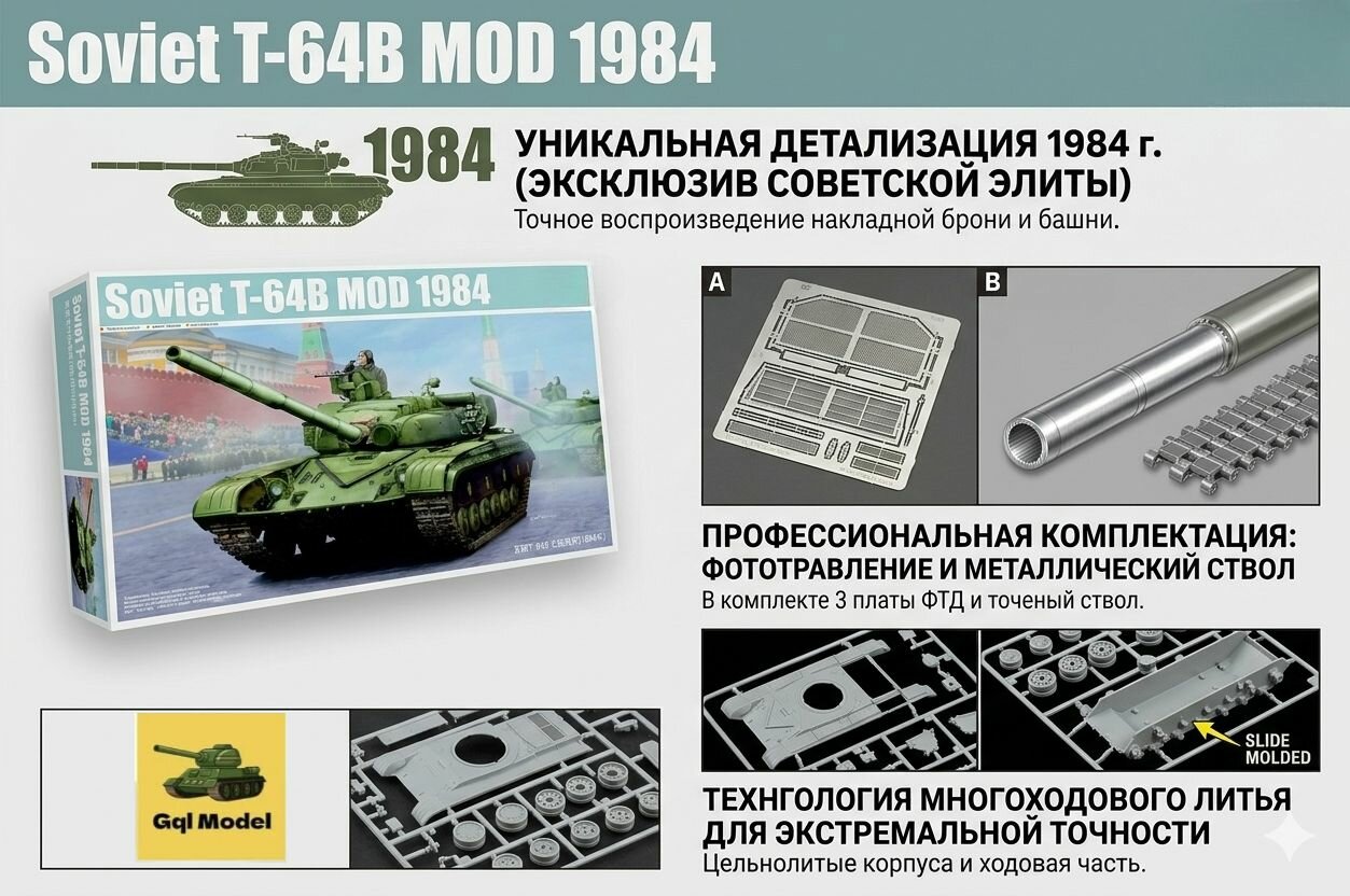 Сборная модель танка Т-64Б образца 1984 года 05521, масштаб 1:35, советский основной боевой танк Т64, подарочный набор для склеивания