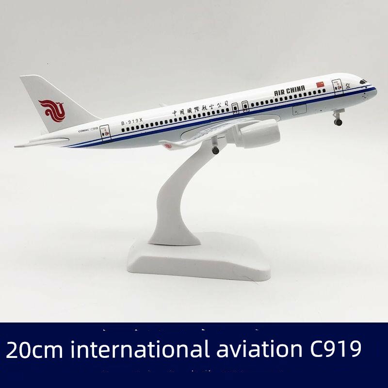 20 см реалистичная алюминиевая модель самолета C919 авиакомпании International с колесами шасси