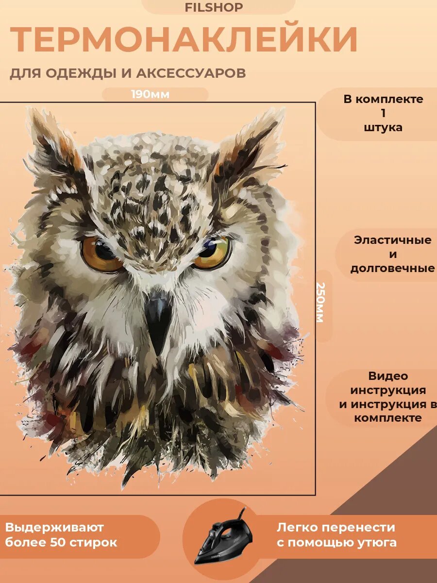 Термонаклейка на одежду Сова