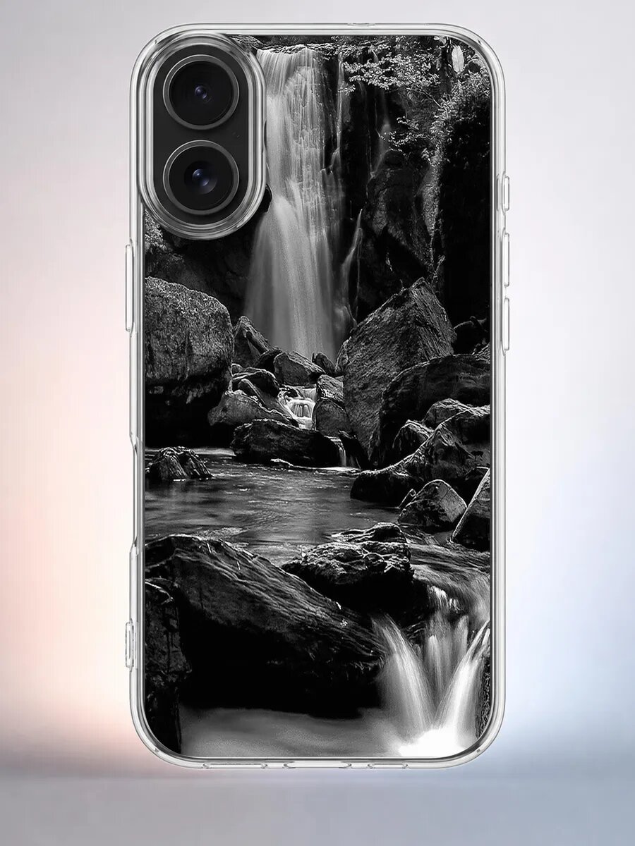 Чехол iPhone 16 водопад камни силиконовый прозрачный