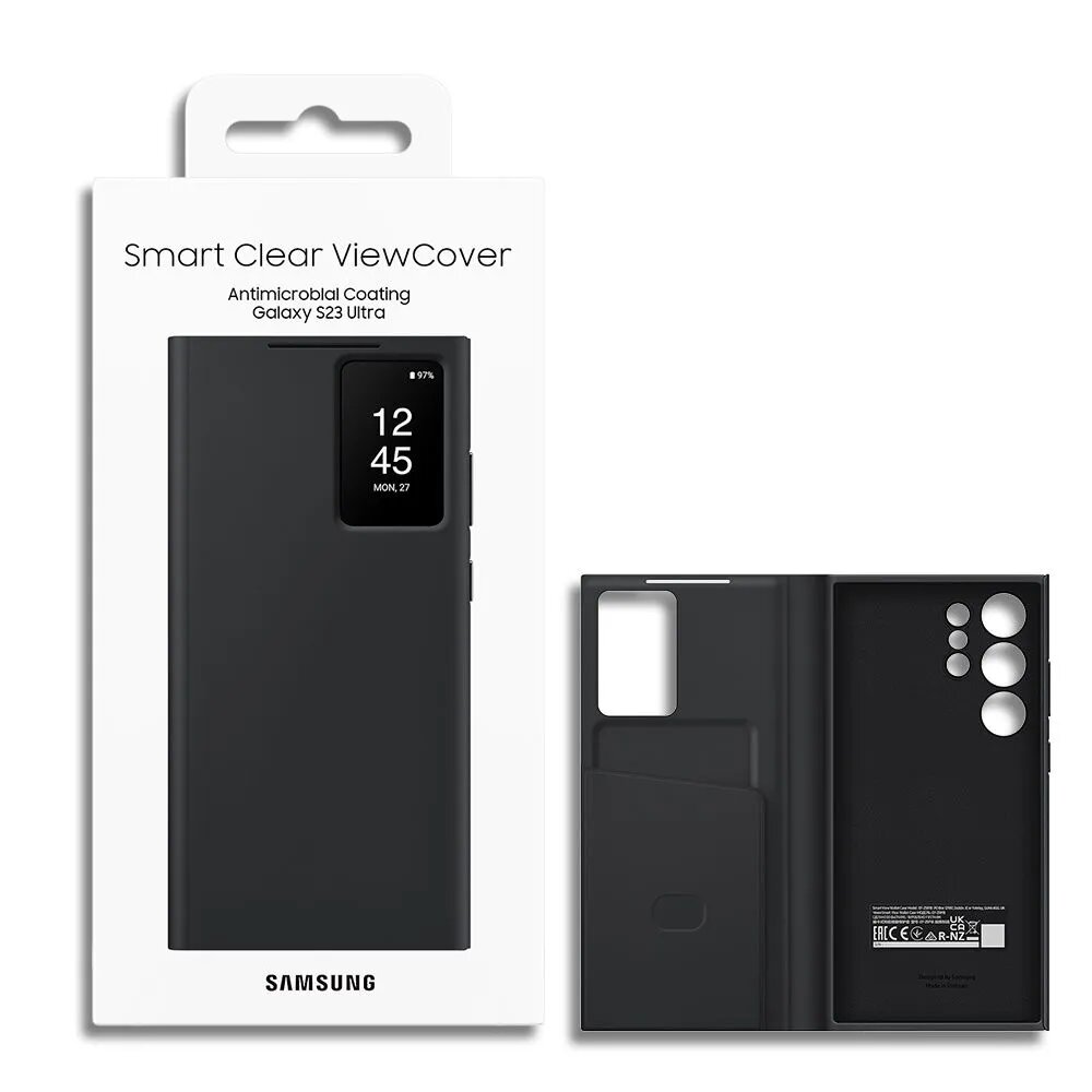 Оригинальный кожаный чехол-книжка Samsung S-View с сенсорным управлением, передовой дизайн для Galaxy S23 Ultra Smart Cover