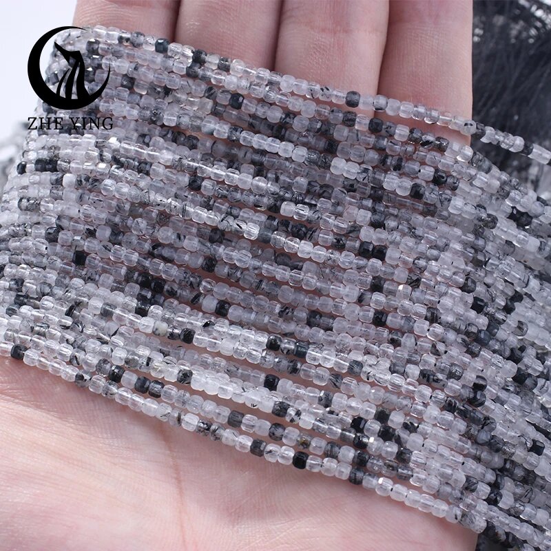 Кубические бусины из натурального камня 2,5 мм 11Black Rutilated