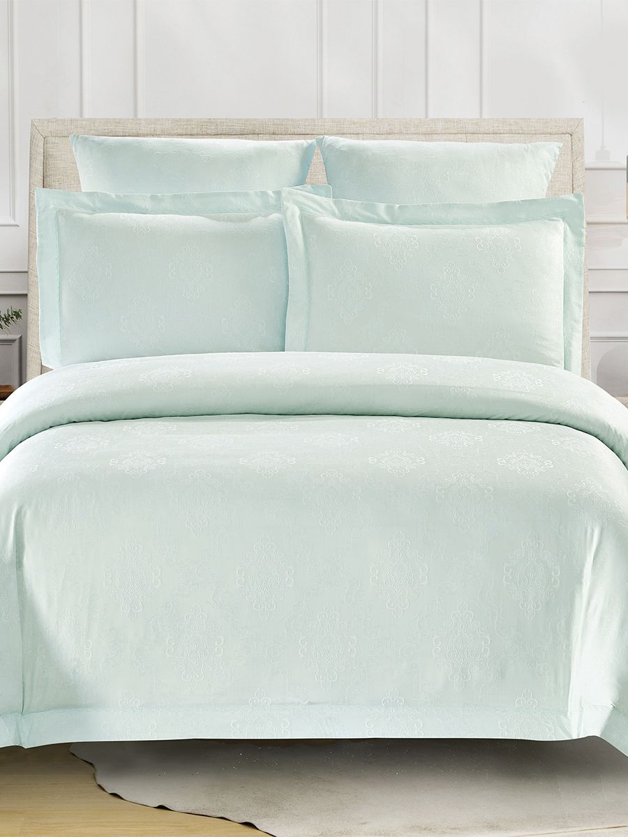 Постельное белье евро однотонное с узором Cleo Soft Cotton комплект пододеяльник на молнии жаккард