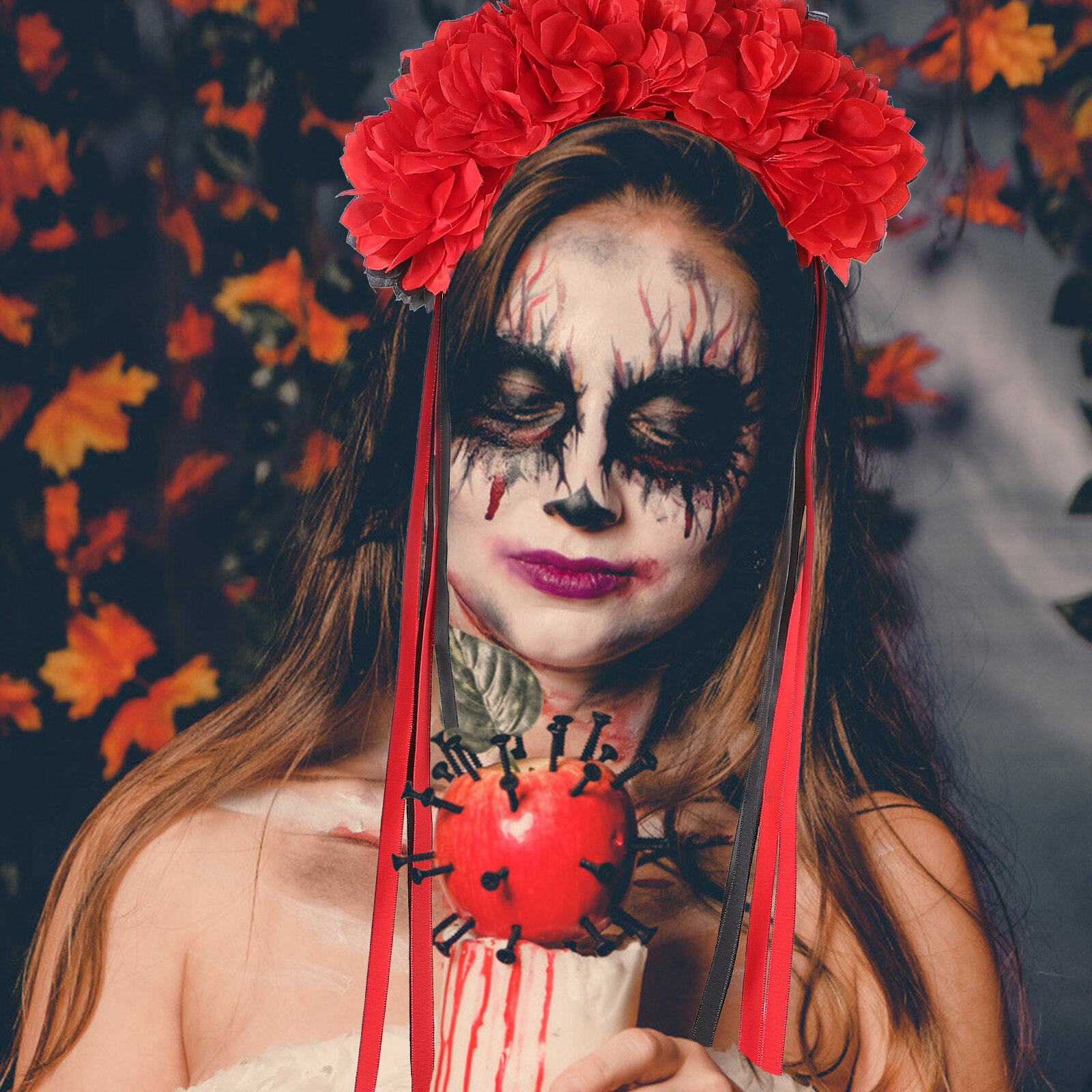 Венок С Halloween Цветами Для Волос В Чёрном Цвете 50X22X6CM