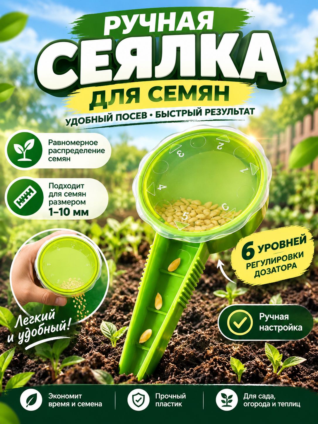 Конус посадочный лункообразователь, сажалка ручная садовая для луковиц, мелких семян и растений