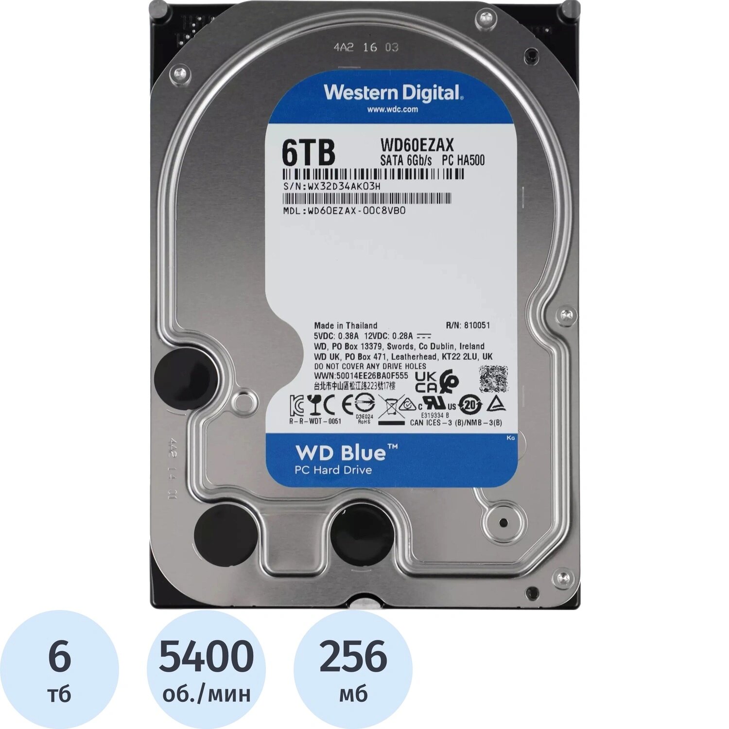 Western Digital Жёсткий диск Western Digital Blue 6 ТБ (WD60EZAX)