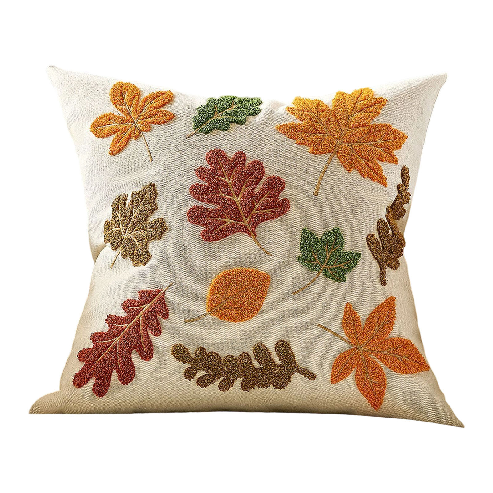 Вышитая наволочка с кленовым листом и тыквой, мягкий