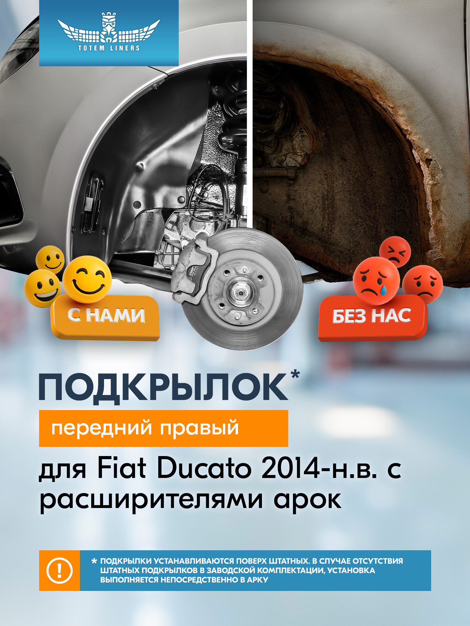 Подкрылок для Fiat Ducato 2014-н. в. с расширителями арок Totem Liners передний правый 1 шт. / Фиат Дукато