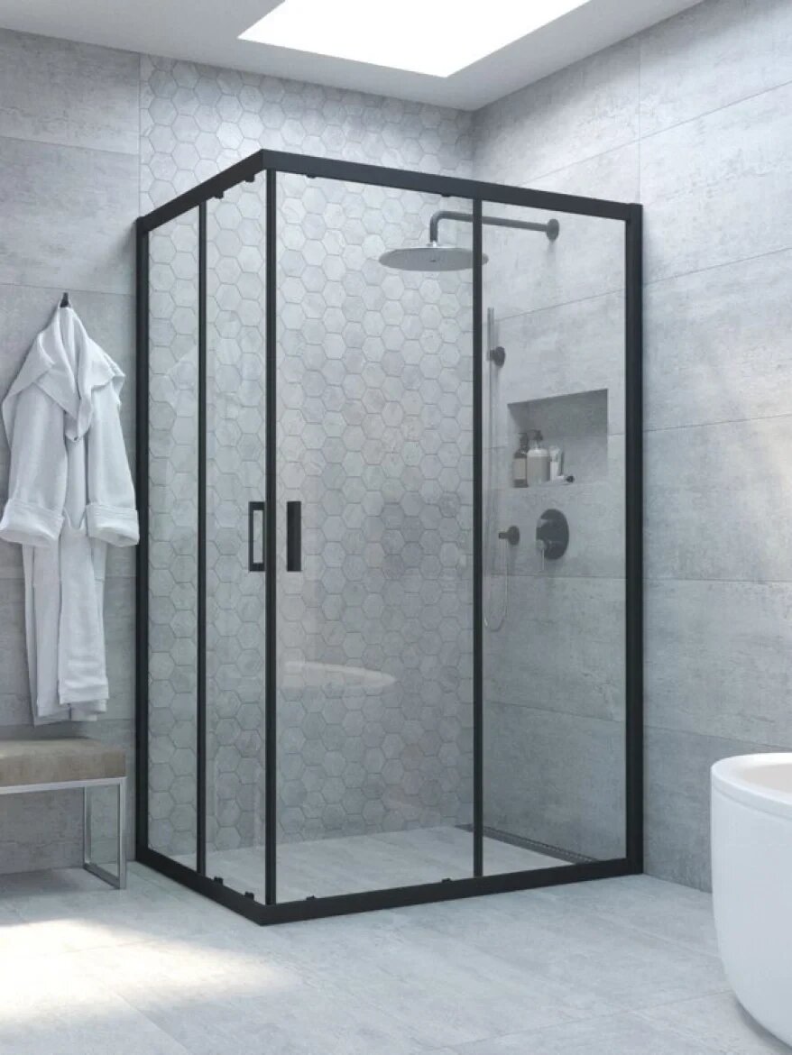 Душевой уголок Vegas Glass ZA-F Novo h2000 120*90 02М 01 профиль матовый черный, стекло прозрачное