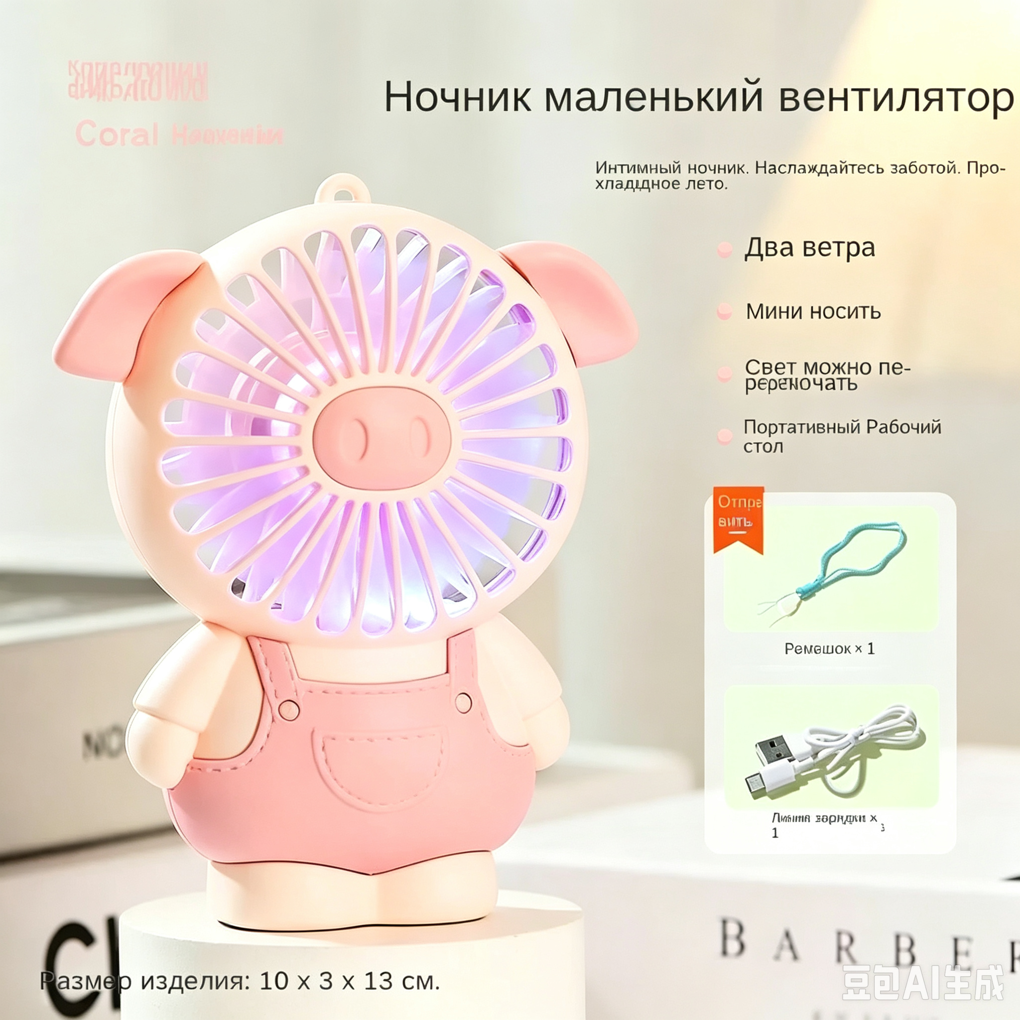 Вентилятор Meilisoon портативный USB с подсветкой, бесшумный настольный и ручной для дома, офиса, путешествий