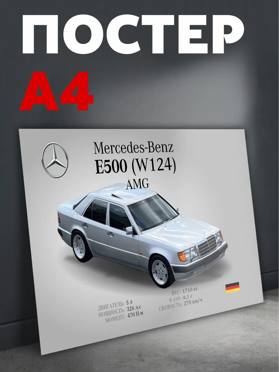 Постер на стену Mercedes-Benz W124 AMG плакат А4
