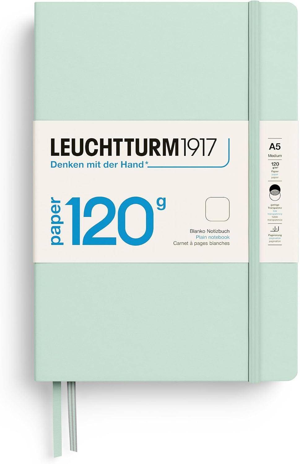 Блокнот Leuchtturm1917 без разметки, 120 г/м, твердый переплет, средний размер (A5) 203 страницы оттенок Mint Green