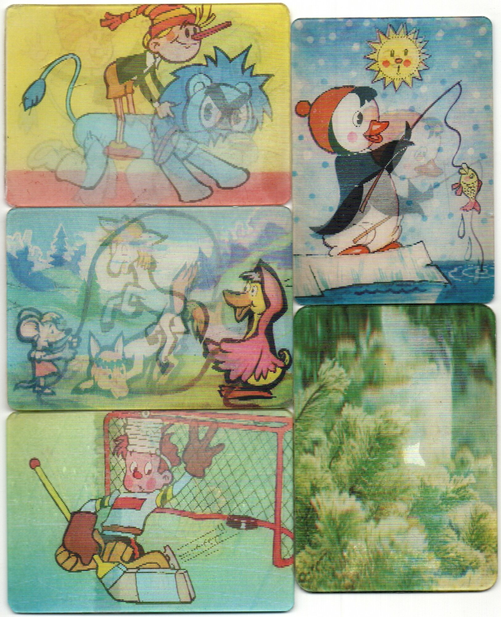 Набор из 5 переливных (стерео) Календариков . Мультфильмы СССР 1982, 1986, 1987, 1988, 1989 гг.