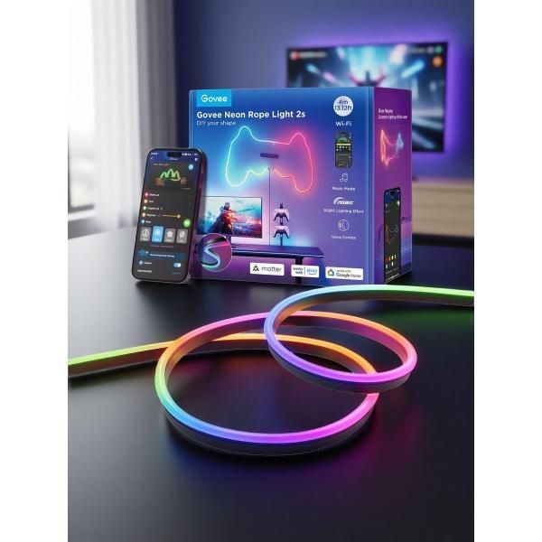 LED лента неоновая Govee RGBIC Neon Rope Strip Light 2s (4м) черная, H61D4C11