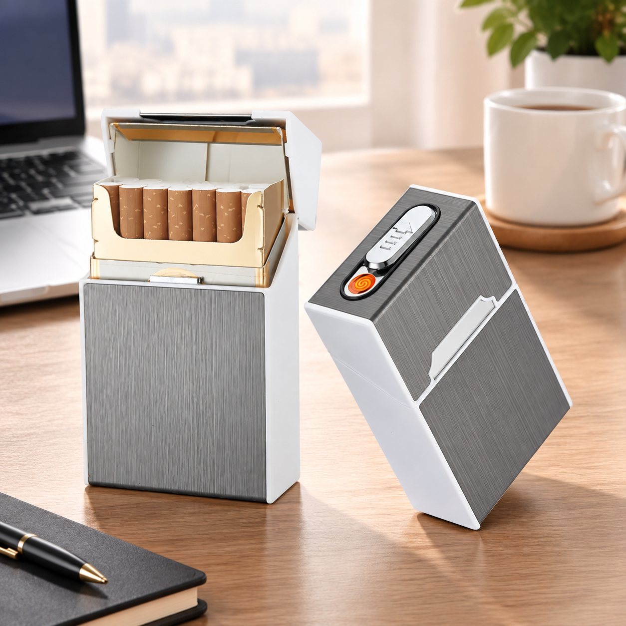 Портсигар металлический с USB зажигалкой, на магните, цвет серебро, 10х6х3 см, FatCat (Цвет товара: серебристый; Объем: 0.18 л)