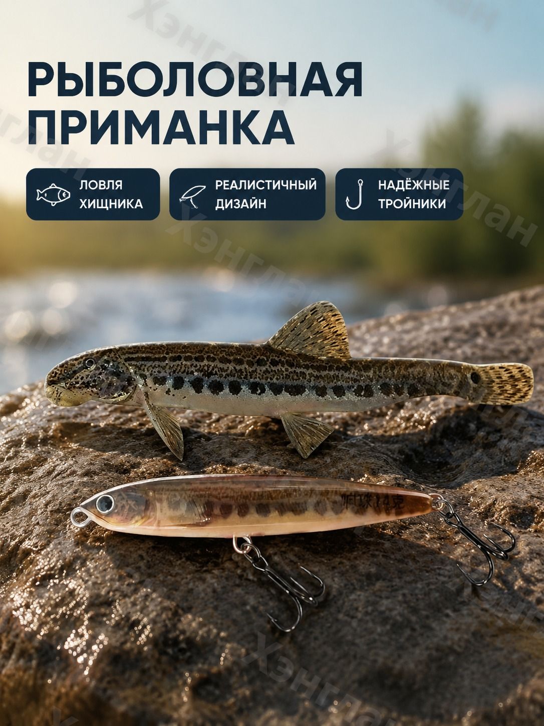 Свинцовая приманка-карандаш для ловли на спиннинг, 18 г, с тройным крючком 6066, цвет имитация пятнистого верховки
