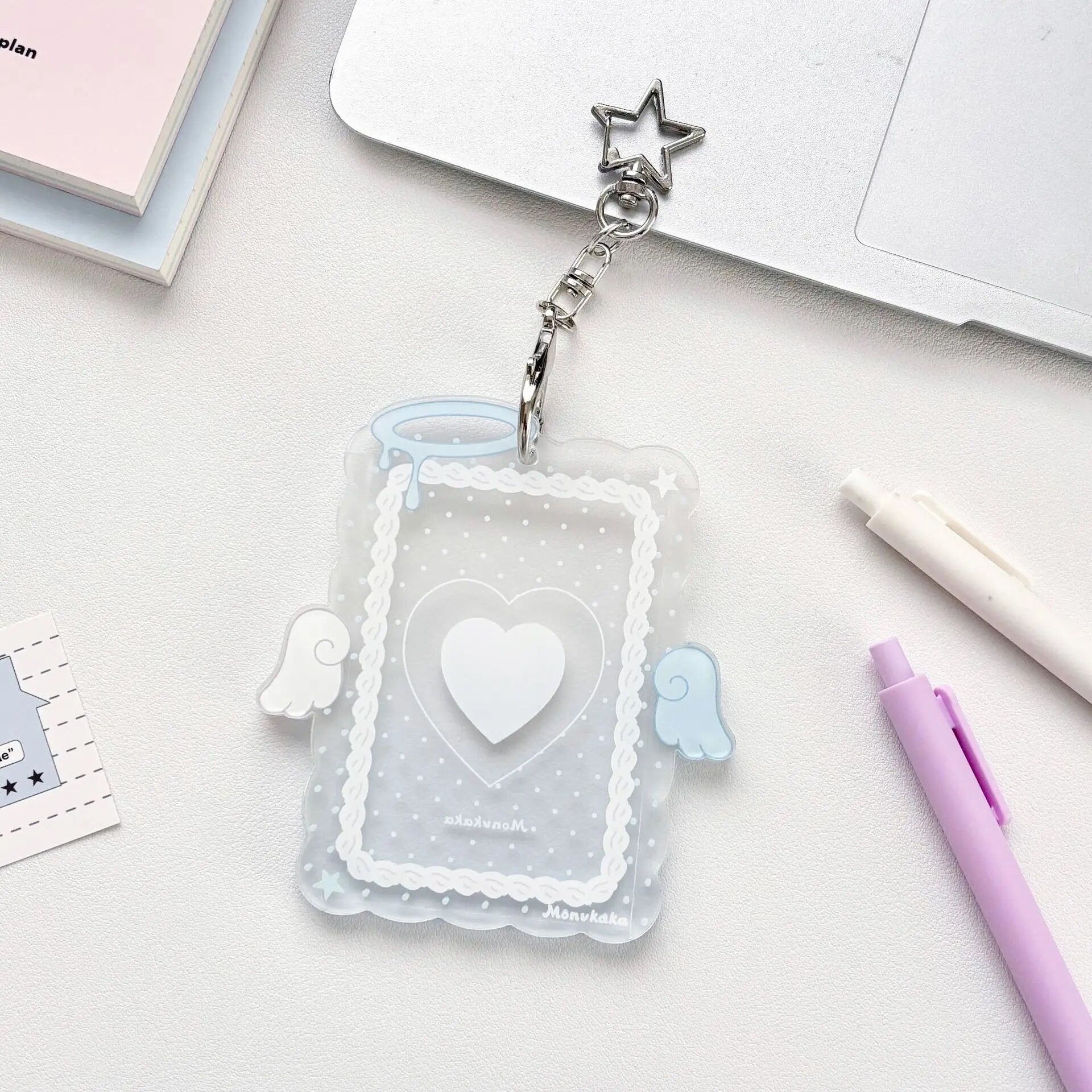 Модный акриловый держатель для карт Fashion Love Wings 3 дюйма, подвеска для сумки Синий, Синий
