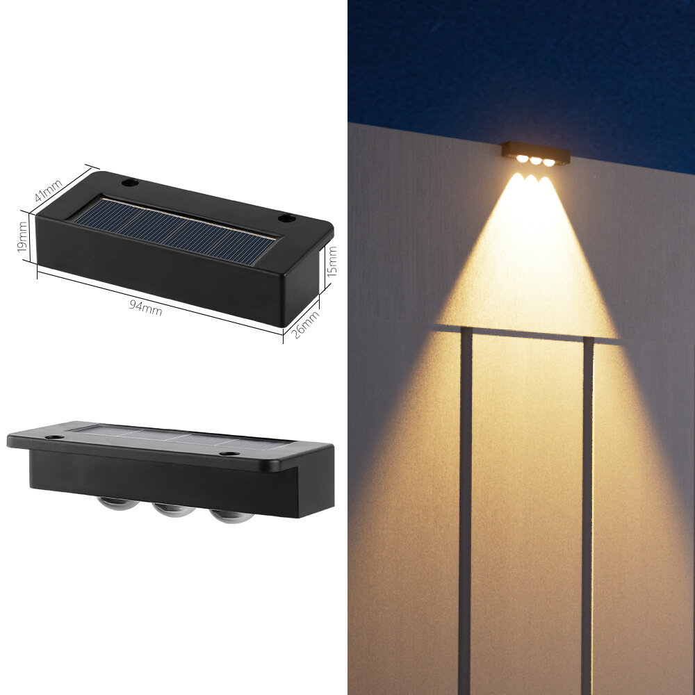 Солнечная лампа для ступеней 3LED с теплым светом - водонепроницаемая наружная лампа для сада и лестниц
