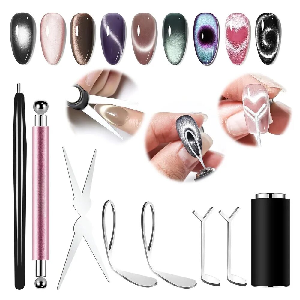 Набор магнитов для ногтей New Cat Eye Magnet Set for Nails Heart Cat Eye Magnets Tool 3 в 1, цилиндрический инструмент для нейл-арта