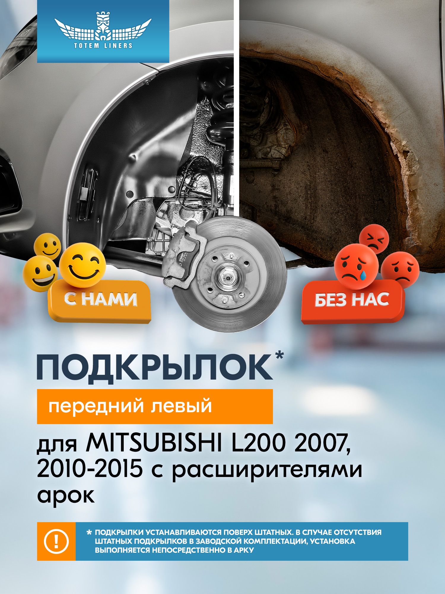 Подкрылок MITSUBISHI L200 2007, 2010-2015 с расширителями арок (передний левый) / Митсубиси Л200