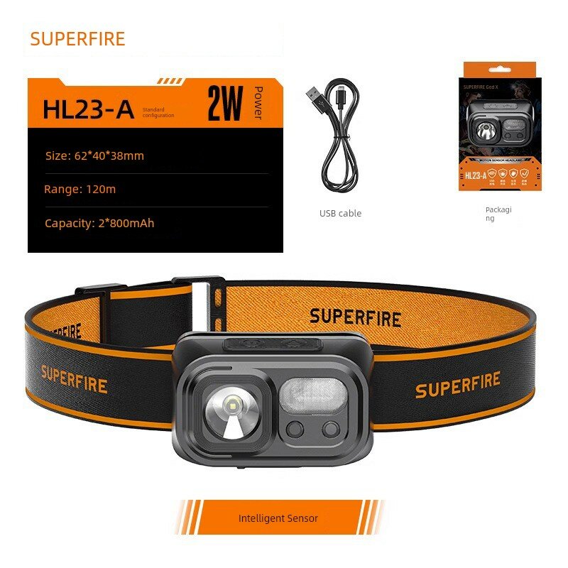 Аккумуляторный налобный фонарь HL23-A с датчиком, мощный, для рыбалки, батарея 1600 мАч, время работы 5-14 часов