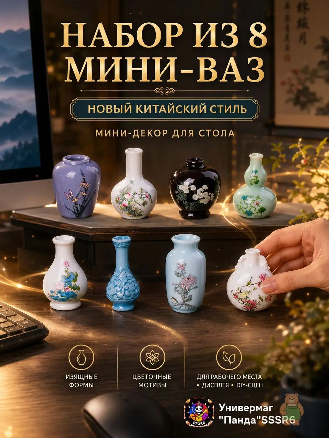 Керамические мини вазы 8 шт. Эксклюзивный декор для стола