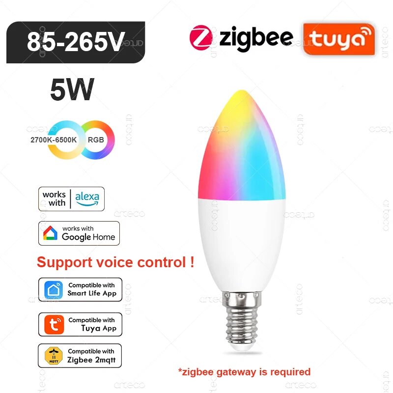 Светодиодная лампа Zigbee E14 85-265V RGB