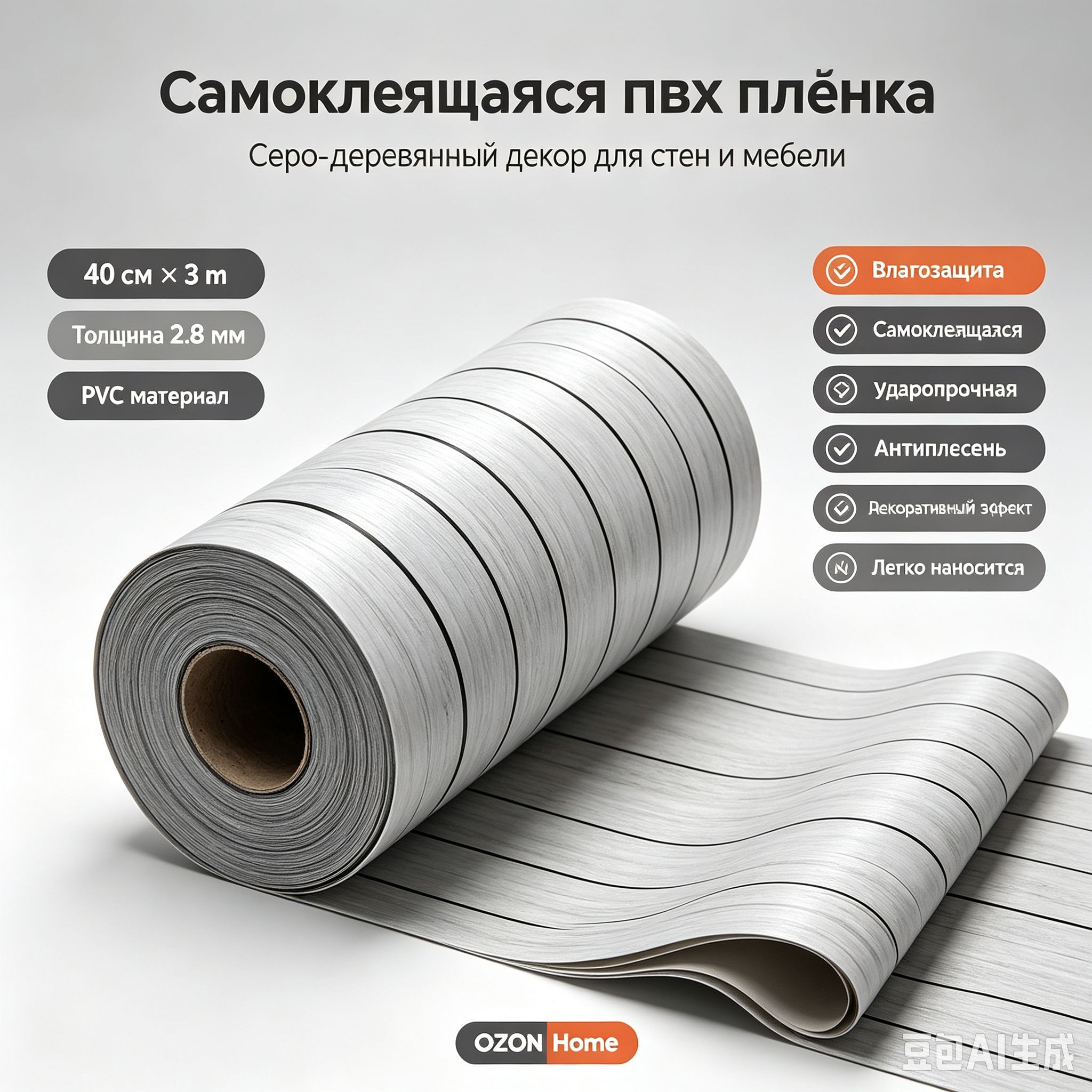 3D самоклеящаяся пленка под дерево 40см*3м Толщина 2,88 мм