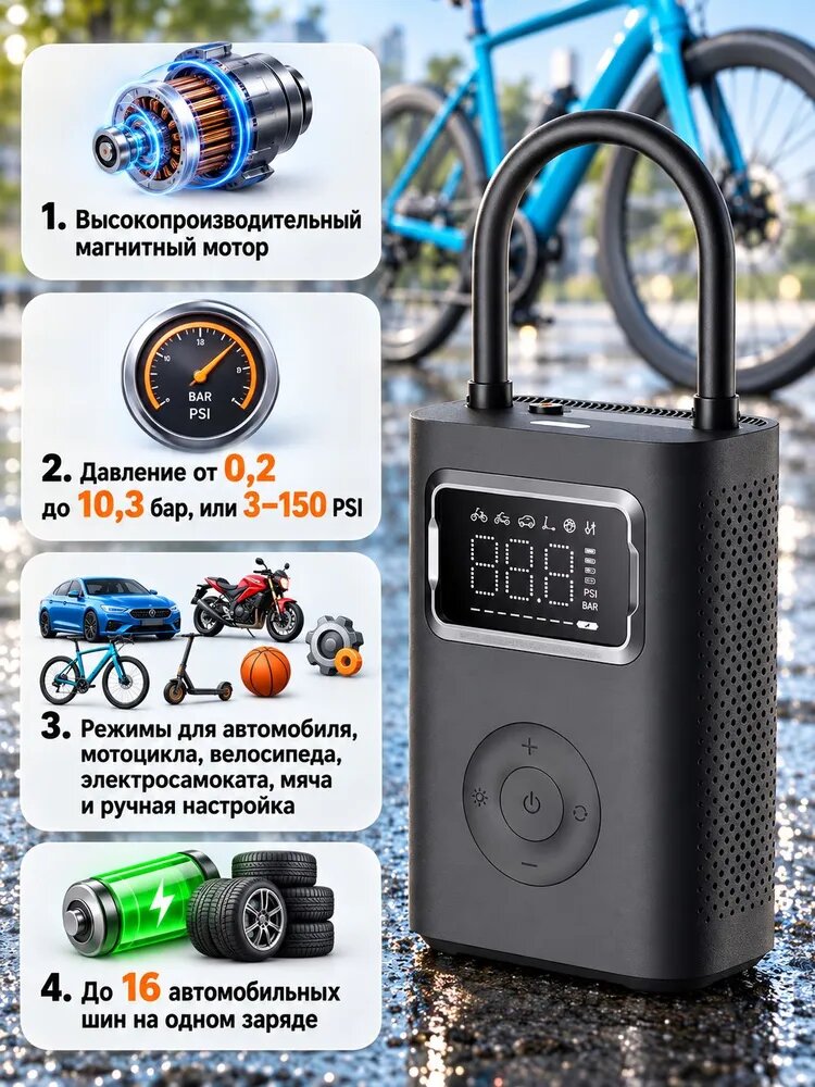 Умный автомобильный насос, компрессор Xiaomi Electric Pump 2 Pro ( MJCQB07PQW )