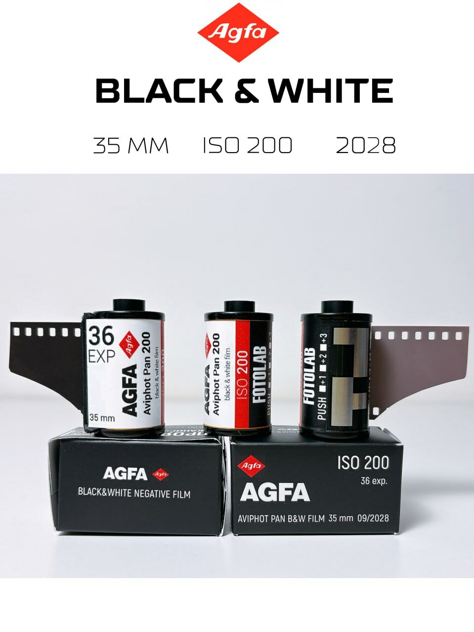 Фотоплёнка AGFA Aviphot Pan 200 35 mm, черно-белая, негативная, 36 кадров