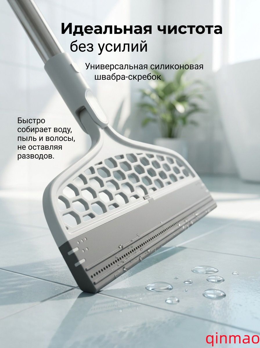 Волшебная метла силиконовый скребок для пола с длинной ручкой длиной 1/2 дюйма для ванной комнаты(1)