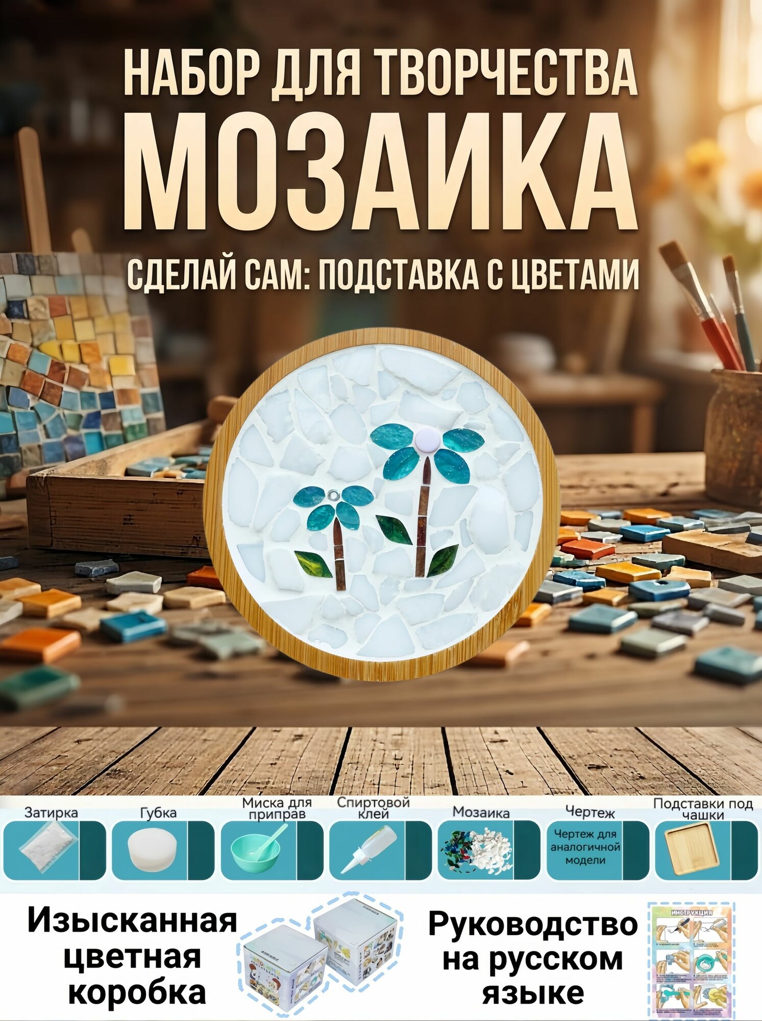 Набор для творчества DIY мозаика, деревянная подставка под кружку своими руками, рукоделие для детей и взрослых