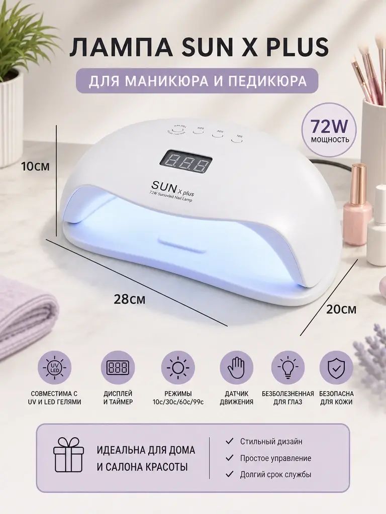 Лампа для маникюра нового поколения гибрид UV LED SUN X PLUS 72W для маникюра и педикюра белая для сушки ногтей на две руки