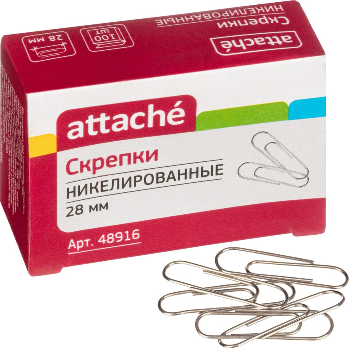 Скрепки Attache (28мм, металлические, круглые, никелированные) 100шт, 10 уп.