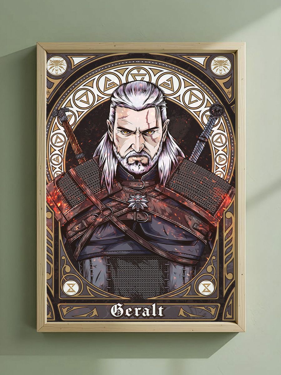 Постер, плакат на стену "Геральт, портрет-медальон - Ведьмак / The Witcher" 42 см х 29,7 см (А3), Без Рамы