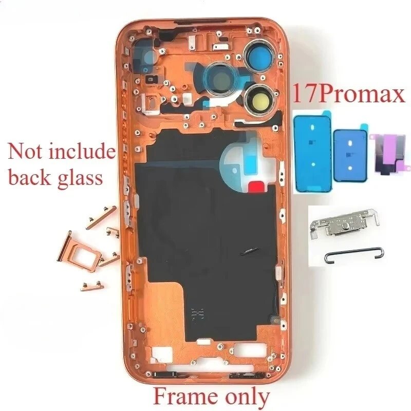 Для iPhone 17 Pro Max: средняя рамка, корпус, With Camera Button, 17PM Silver, SIM EU countries