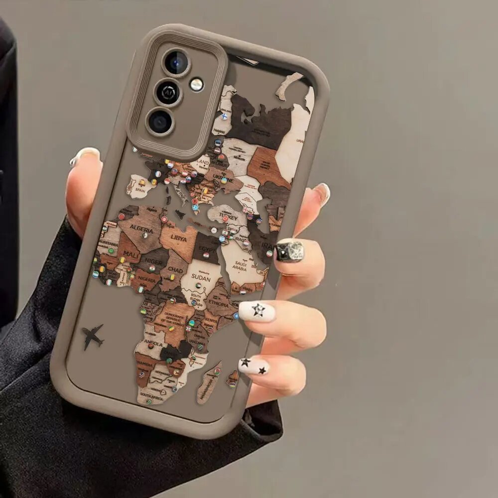 Чехол для телефона Samsung A13 A15 A16 A17 A22 A23 A25 A26 A32 A33 A35 A36 A51 A52 A53 A54 A55 A71 с дизайном «Карта мира и самолет»