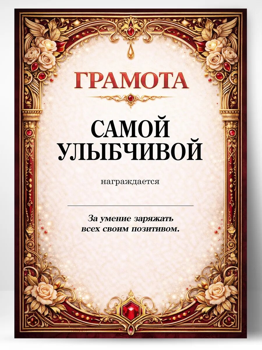Грамота диплом в подарок - Самой улыбчивой