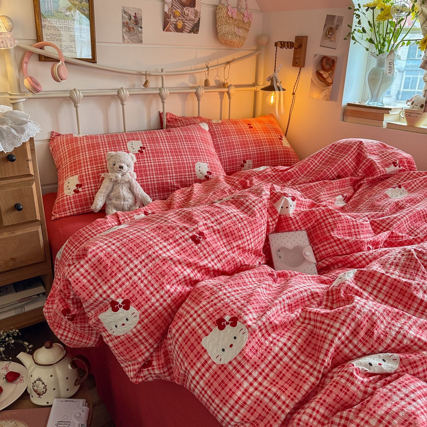 Наволочка Red Checkered Kitten A Grade Puff Yarn одиночная 150x200см
