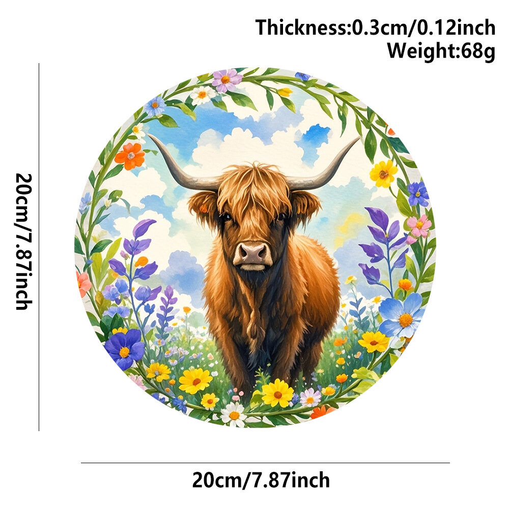 Деревянная доска с изображением яка, травы и цветов, 20x20x0.3 см, сезонный декор для дома