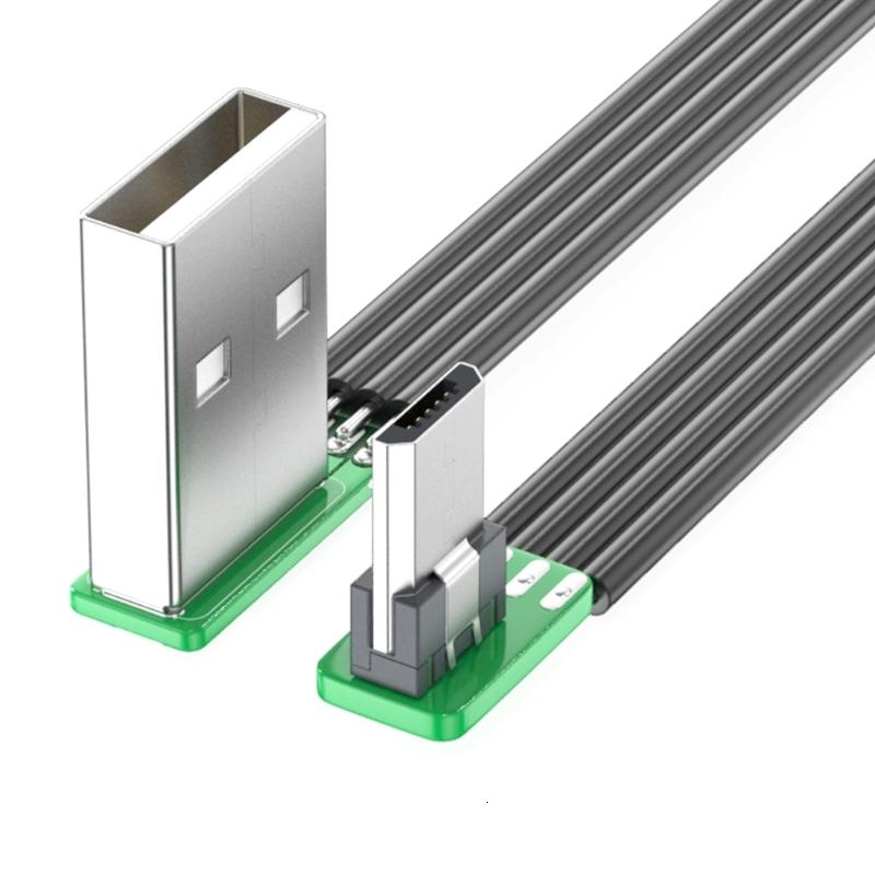 Гибкий плоский Micro-USB кабель 90°, 1.5m - USB слева