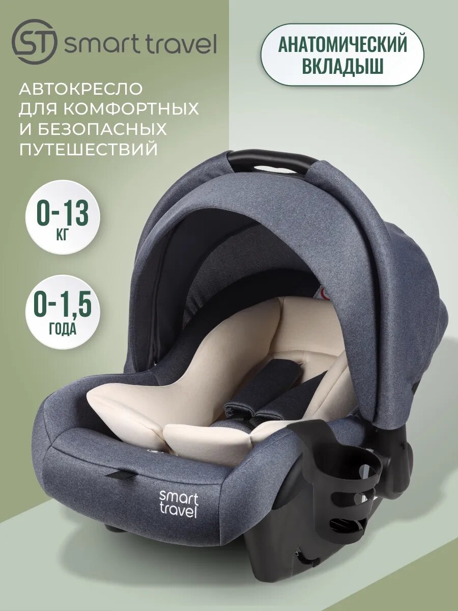 Автолюлька для новорожденных 0 Smart Старт, темно-серая