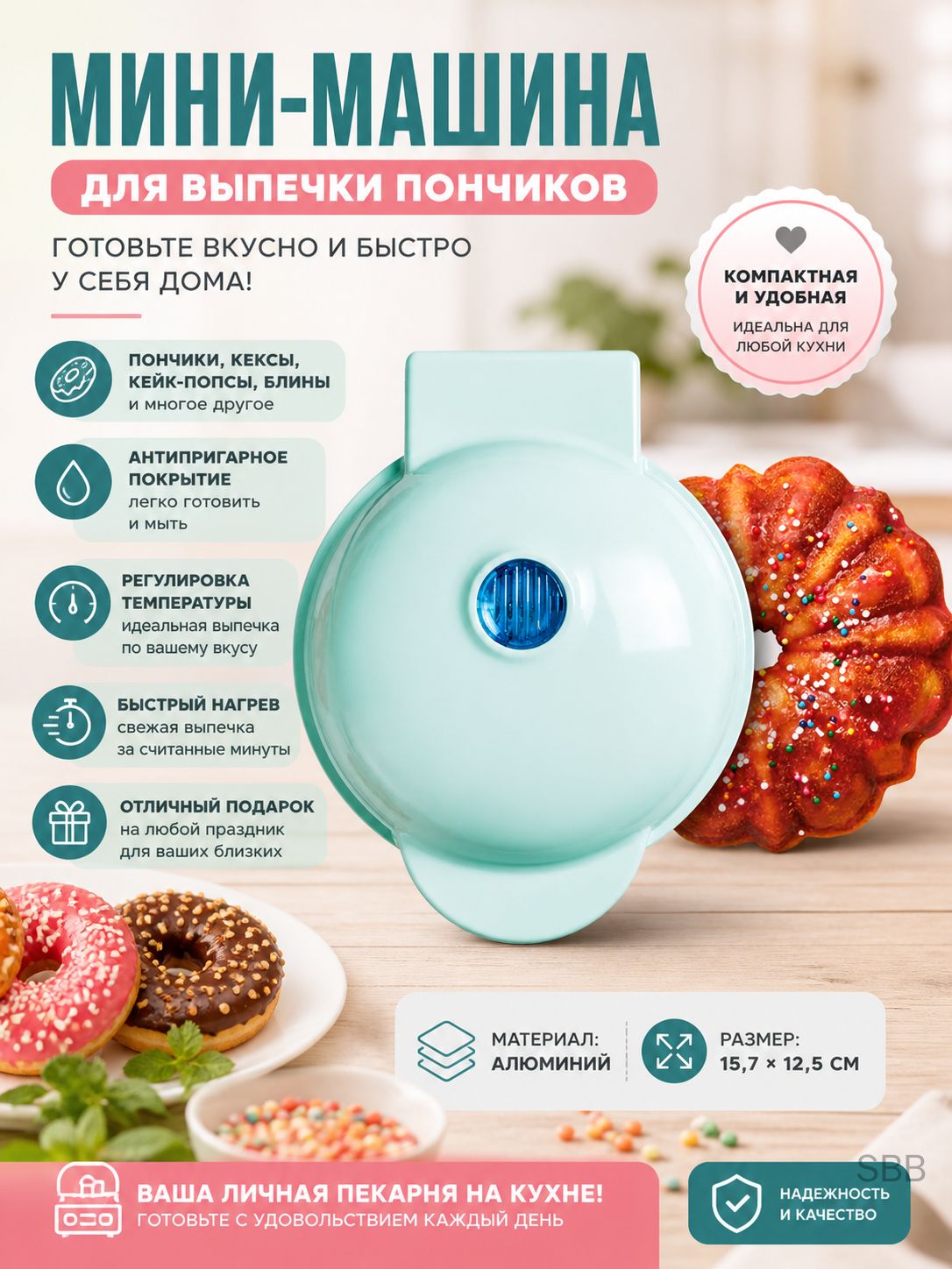 Аппарат для пончиков 1035026-7e0617 350 Вт, темно-синий