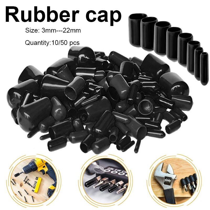 Колпачки для труб ПВХ, черные, набор 10-50 шт 50pcs, 9.5mm