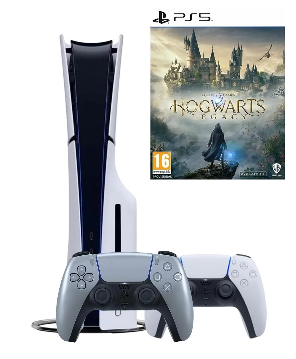 Игровая приставка Sony PlayStation 5 Slim + 2й геймпад серебристый + игра Hogwarts Legacy