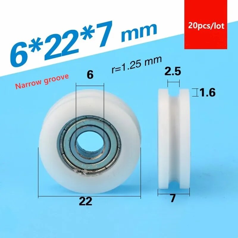 20 шт. Подшипники U-образные с пластиковым покрытием 696ZZ 6*22*7 мм narrow groove