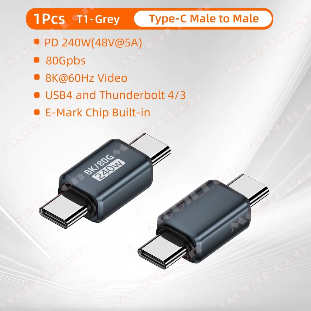 Type-C Male to Male кабель 240W 8K@60Hz USB4 Thunderbolt 4 T1 Grey