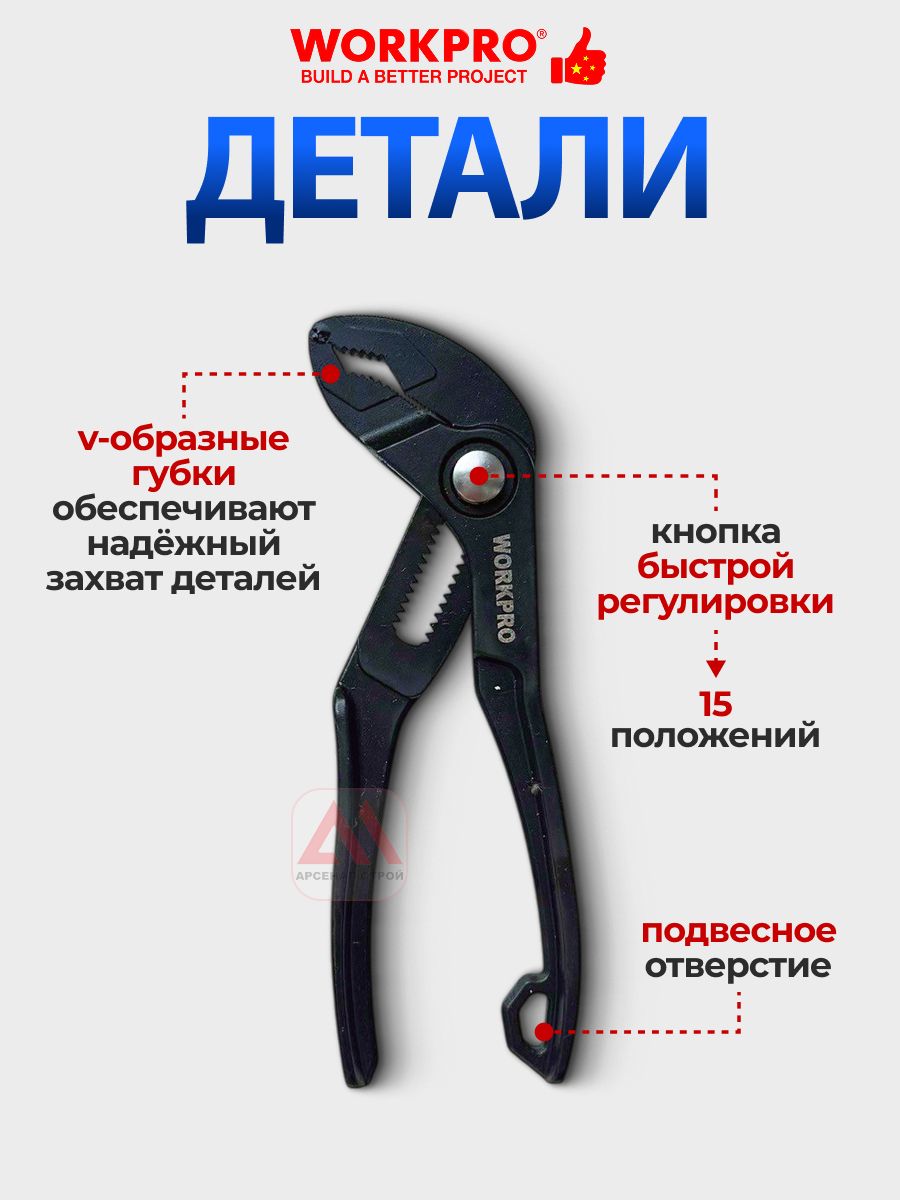 Клещи переставные 100мм быстрорегулируемые мини, черные WORKPRO, Китай, WP231217