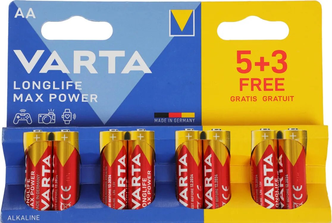 AA Батарейка VARTA LongLife Max Power Alkaline LR6 BL5+3, 8 шт