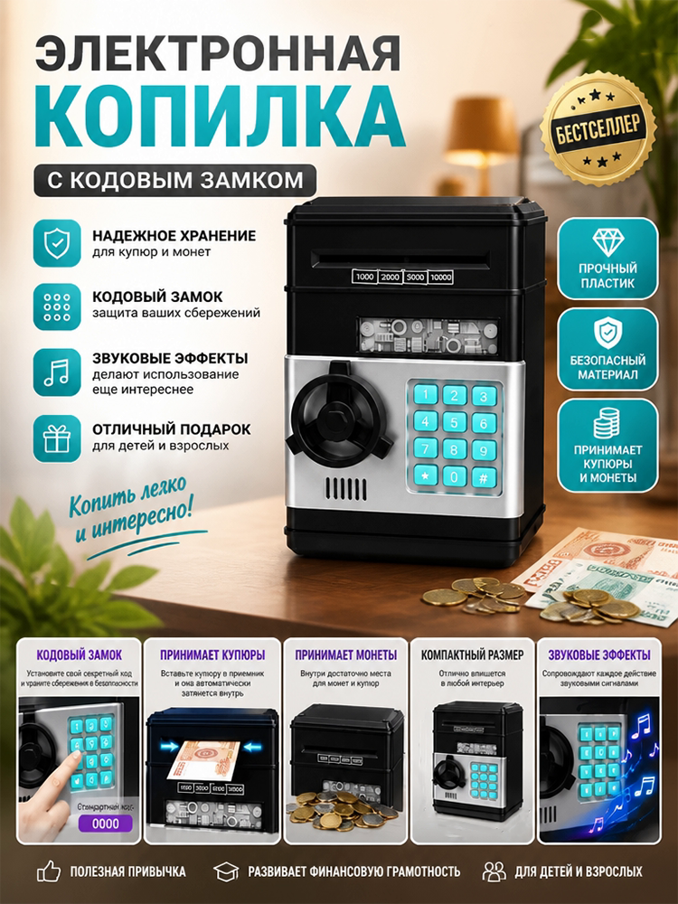 Копилка сейф для денег электронная, Копилка с паролем – креативный подарок,13.5x19.5cm